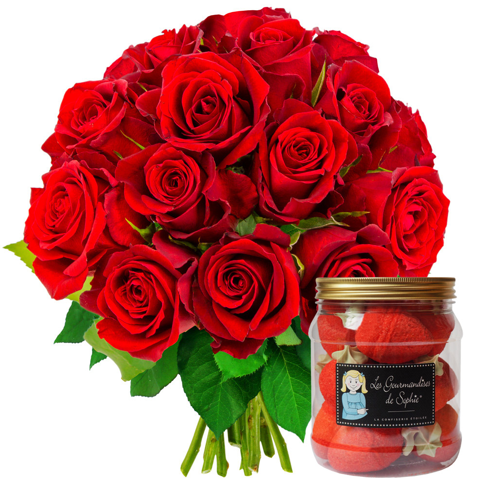 Cadeaux Gourmands "15 ROSES ROUGES + FRAISES" - Livraison Express ...