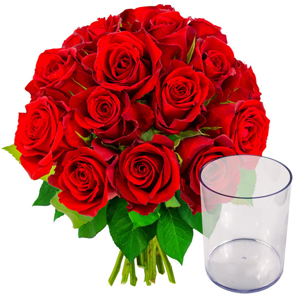 Cadeaux Déco "15 ROSES ROUGES + VASE" - Livraison en France | Florajet