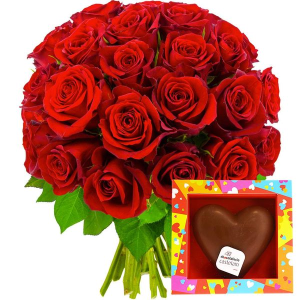 Cadeaux Gourmands "30 ROSES ROUGES + COEUR EN CHOCOLAT" - Livraison ...
