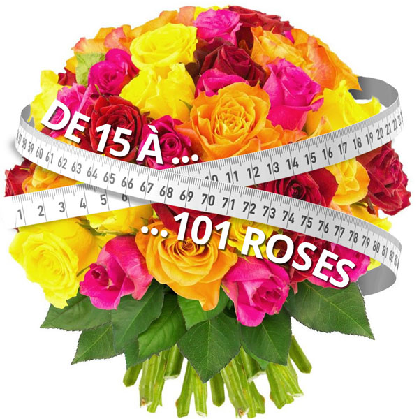 Bouquet de roses "BOUQUET DE 57 ROSES MULTICOLORES" - Livraison en ...