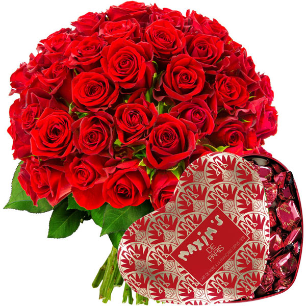 Livraison de 60 Roses Rouges + Coeur de Chocolats | Florajet