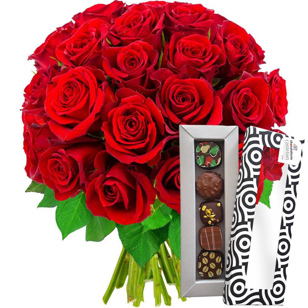 Cadeaux Gourmands "30 ROSES ROUGES + 5 CHOCOLATS" - Livraison Express ...