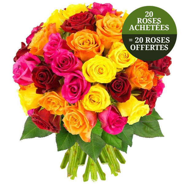 Bouquet de roses "40 ROSES MULTICOLORES" - Livraison Express | Florajet