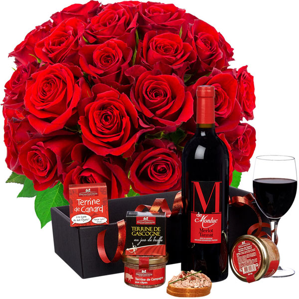 Cadeaux Gourmands "30 ROSES ROUGES + COFFRET ROUGE ET NOIR" - Livraison ...