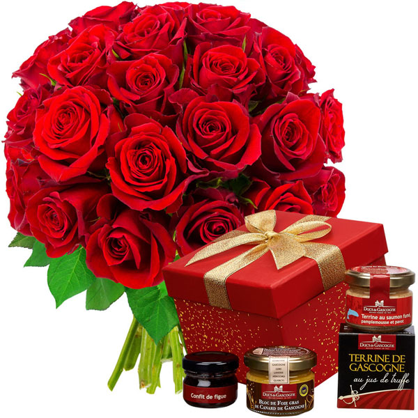 Cadeaux Gourmands "30 ROSES ROUGES + COFFRET CARRE ROUGE" - Livraison ...