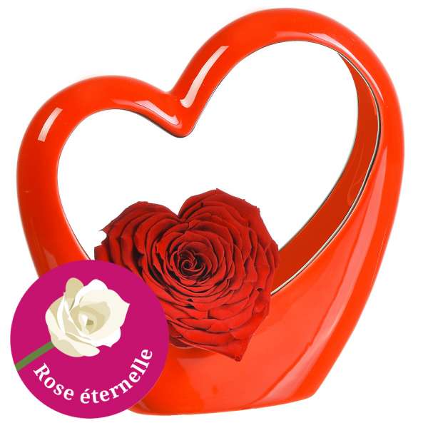 Bouquet de roses "MINI COEUR ROUGE + ROSE STABILISEE ROUGE EN COEUR ...