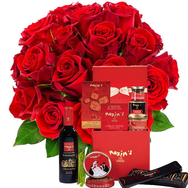 Cadeaux Gourmands "20 ROSES ROUGES + COFFRET INSTANT GOURMET ...