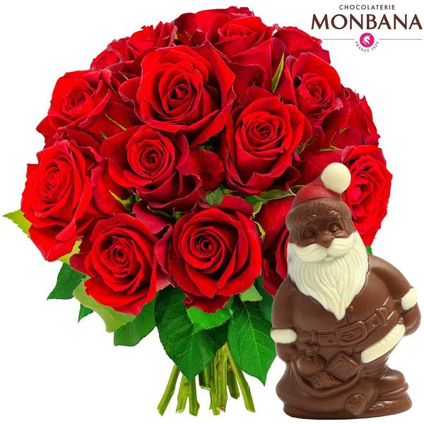 Cadeaux Gourmands "15 ROSES ROUGES + PERE NOEL CHOCOLAT" - Livraison ...
