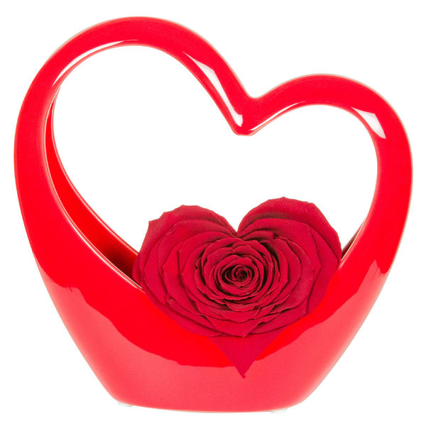 Bouquet de roses "MINI COEUR ROUGE + ROSE STABILISEE ROUGE EN COEUR ...