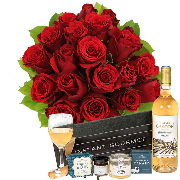 Cadeaux Gourmands "20 ROSES ROUGES + COFFRET EPICURE" - Livraison ...