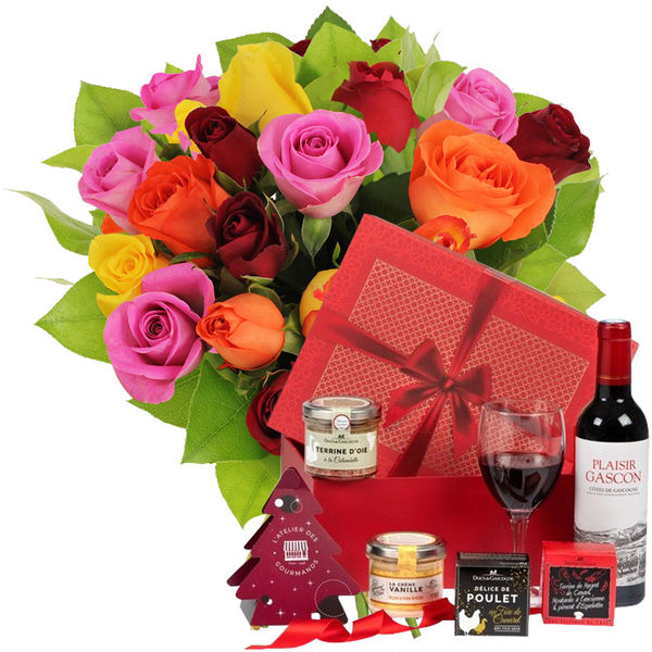 Cadeaux Gourmands "20 ROSES MIX + COFFRET ROUGE GOURMAND" - Livraison ...