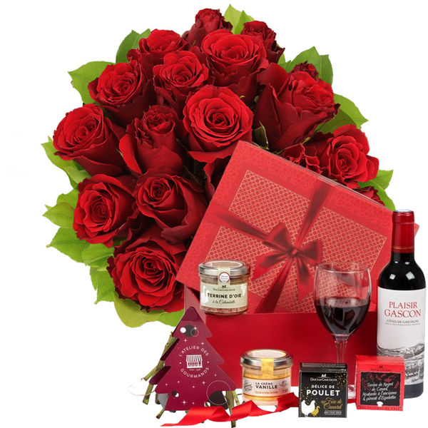 Cadeaux Gourmands "20 ROSES ROUGES + COFFRET ROUGE GOURMAND ...