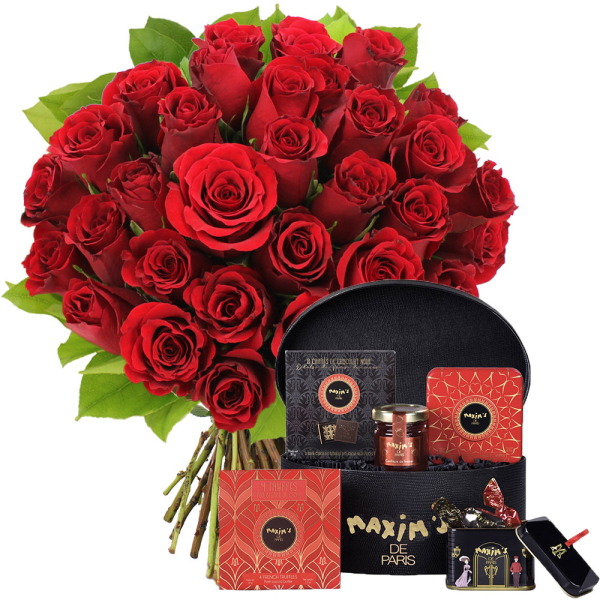 Cadeaux Gourmands "30 ROSES ROUGES + COFFRET MONTMARTRE" - Livraison ...