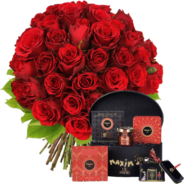 Cadeaux Gourmands "50 ROSES ROUGES + COFFRET MONTMARTRE" - Livraison ...