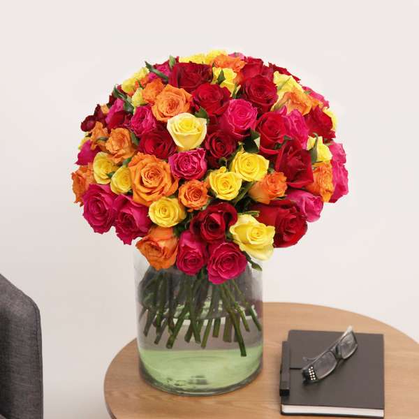 Bouquet de roses "80 ROSES MULTICOLORES" - Livraison Express | Florajet
