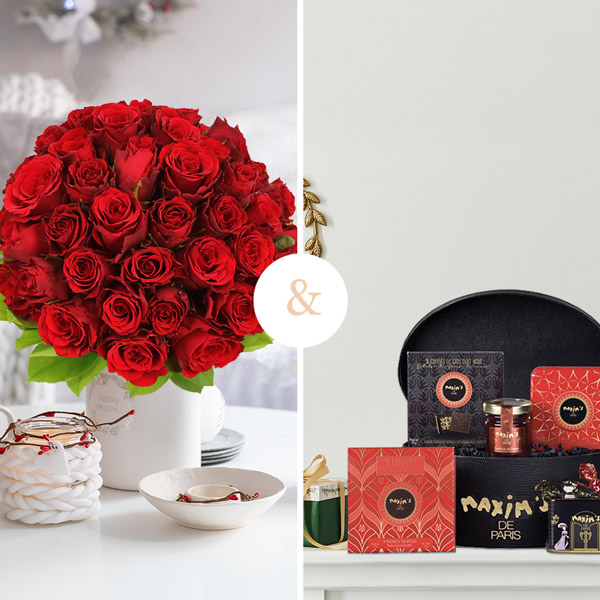 Cadeaux Gourmands "50 ROSES ROUGES + COFFRET MONTMARTRE" - Livraison ...