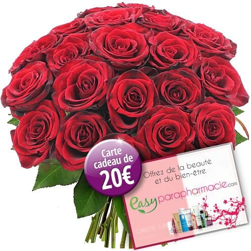 Cadeaux insolites "20 ROSES ROUGES + CARTE CADEAU 20€" - Livraison ...