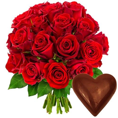 Cadeaux Gourmands "20 ROSES ROUGES + COEUR EN CHOCOLAT" - Livraison ...