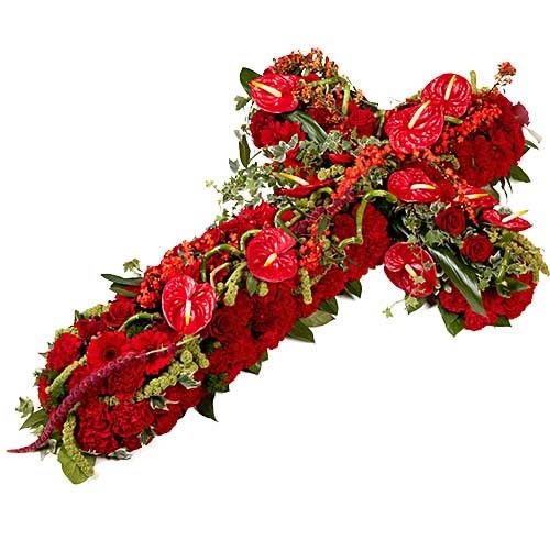 Croix de Deuil Fleurs Rouges - Livraison Express | Florajet