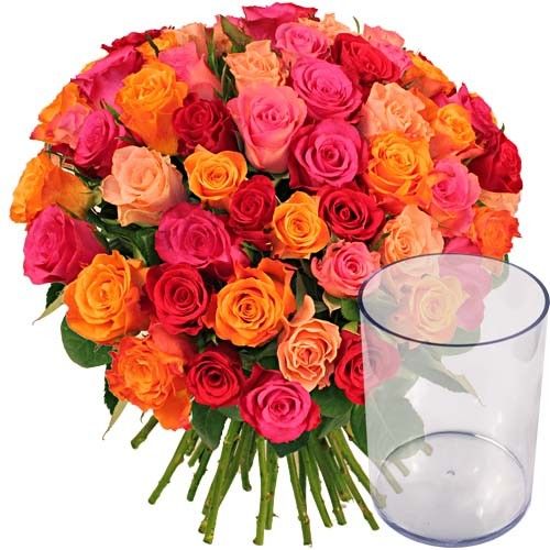 Bouquet de roses "60 ROSES VARIEES + VASE" - Livraison Express | Florajet