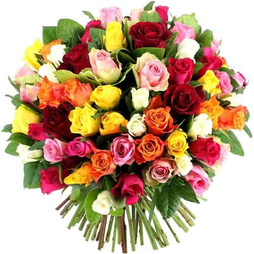 Bouquet de roses "60 ROSES VARIEES + VASE" - Livraison Express | Florajet