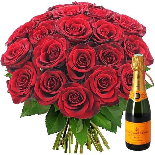 Bouquet de roses "20 ROSES ROUGES + CHAMPAGNE" - Livraison en France ...